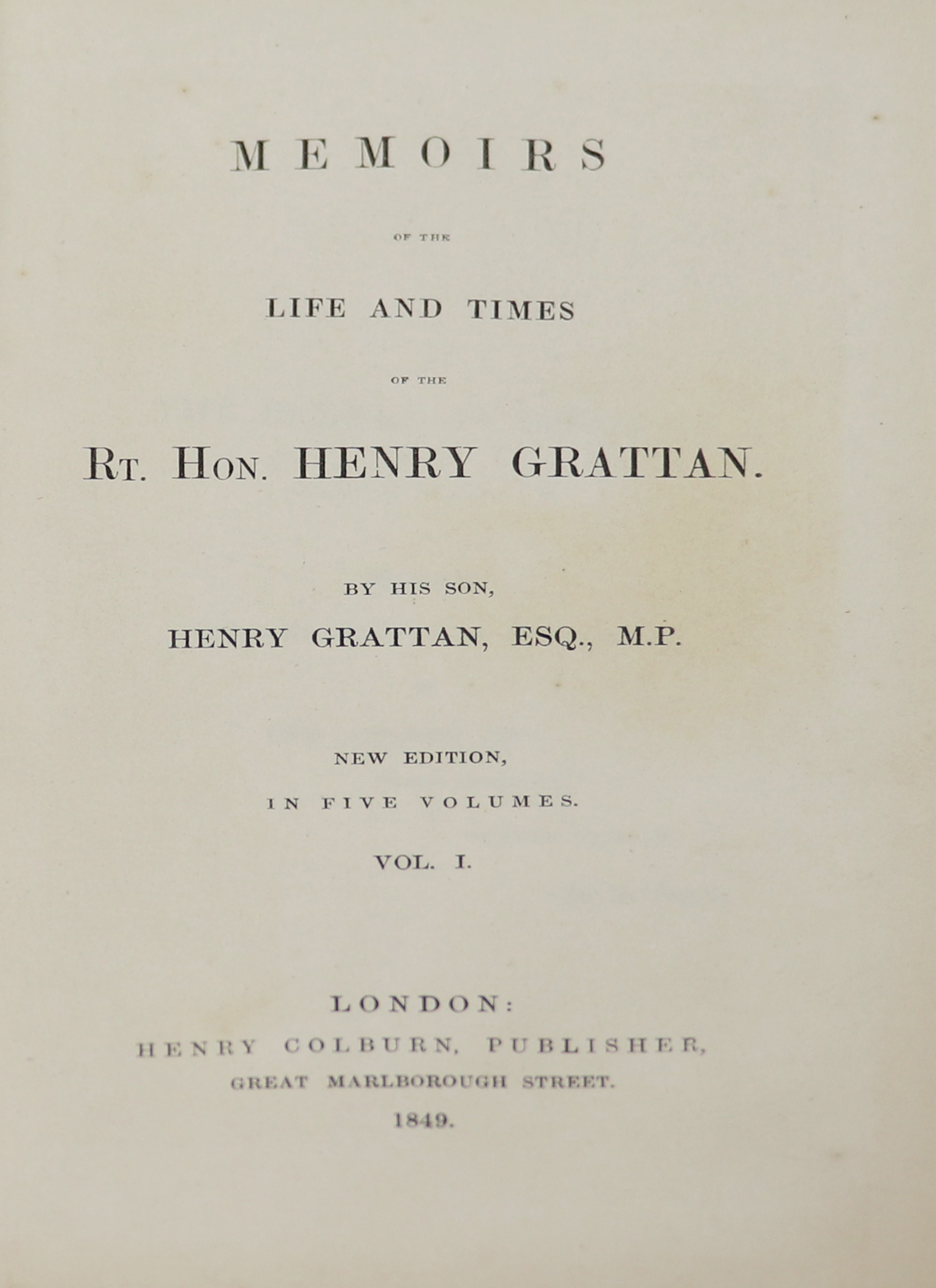 GRATTAN (Henry). Memoirs of the Life and Times of the Rev. Hon. Henry ...